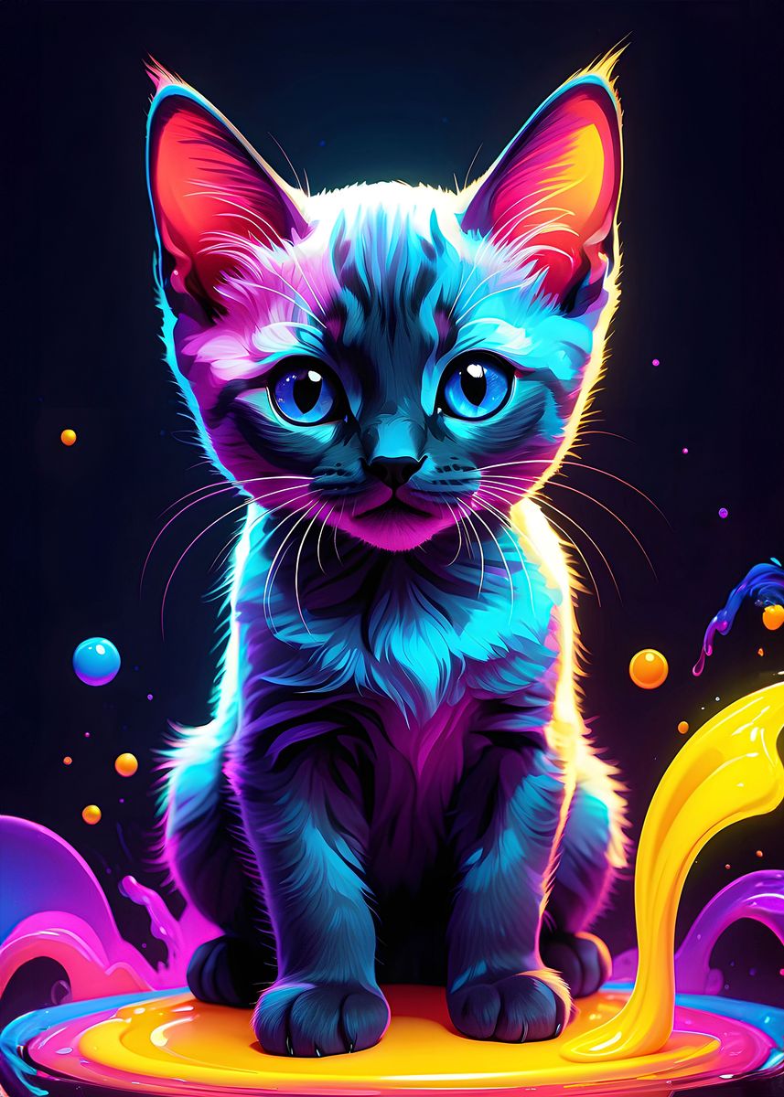 'Kitten Neon Cat' Poster, picture, metal print, paint by ...