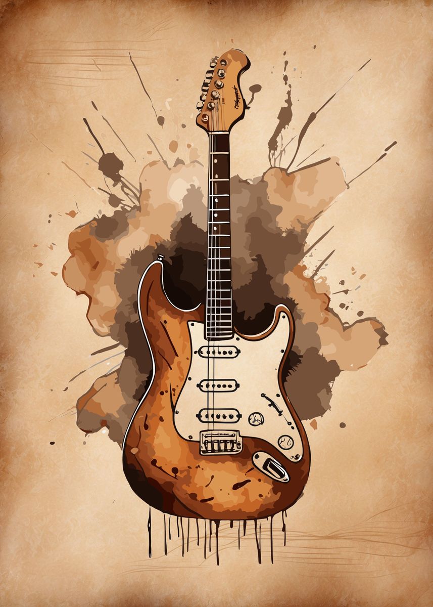 'Guitar Splatter' Poster, picture, metal print, paint by Vicky Hanggara ...