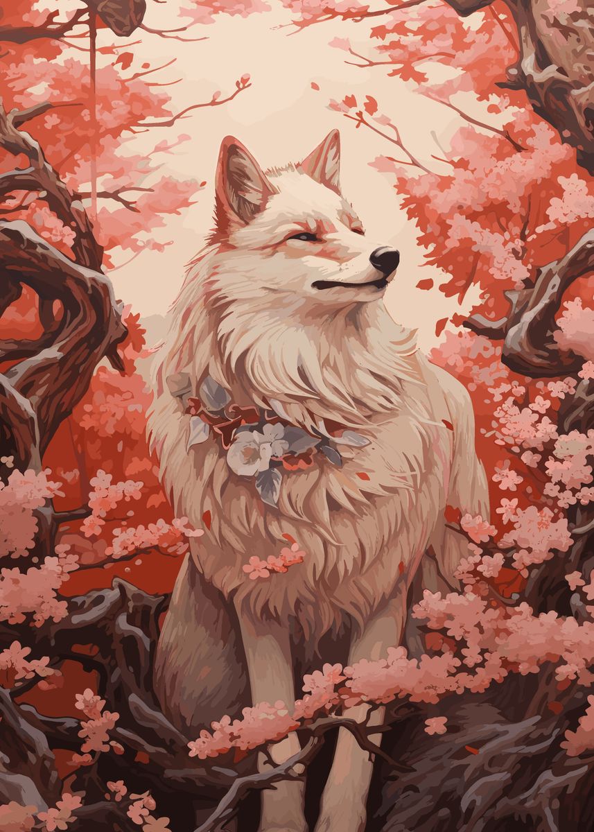 'cherry blossom wolf ' Poster, picture, metal print, paint by Patsy ...