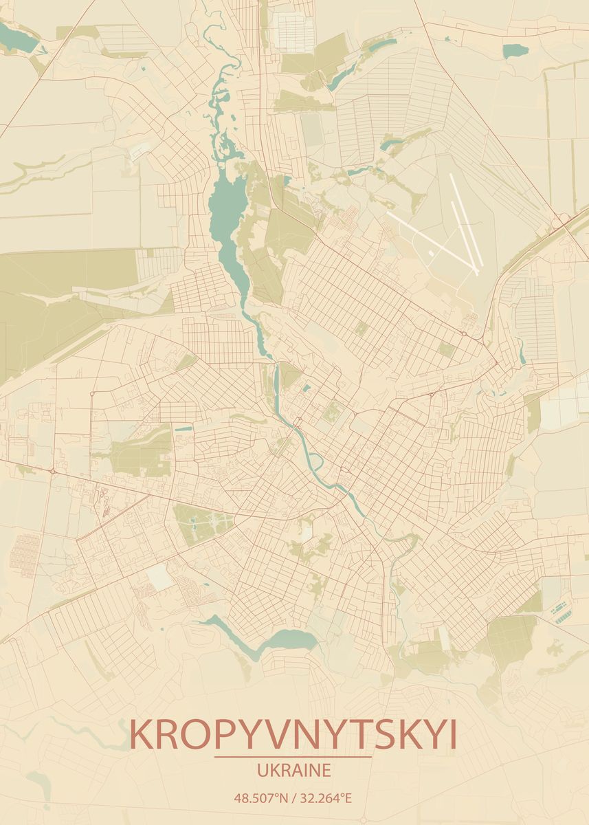 'Kropyvnytskyi Vintage Map' Poster, picture, metal print, paint by Wall ...