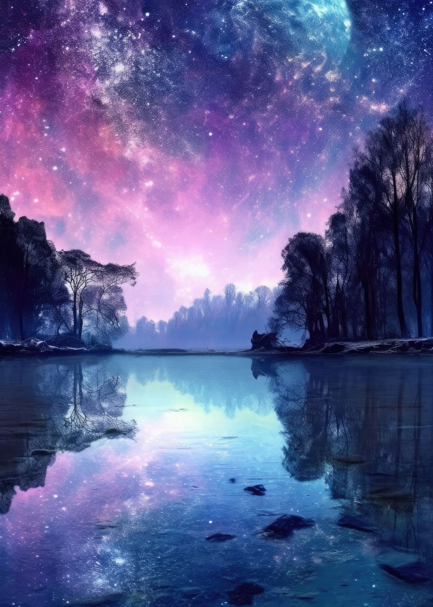 'Galaxies Reflection' Poster, picture, metal print, paint by NapArt ...