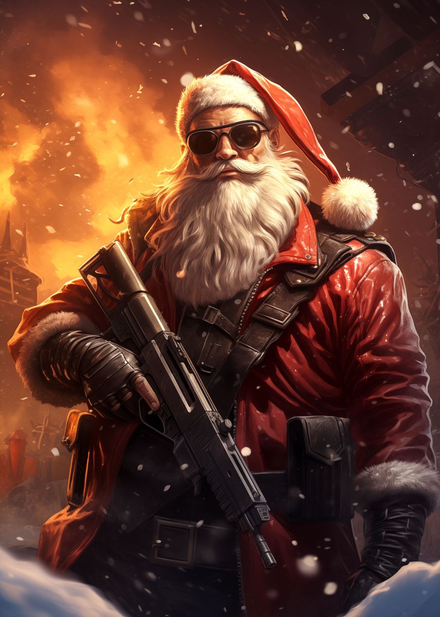 'santa claus with a gun' Poster, picture, metal print, paint by Adel S ...