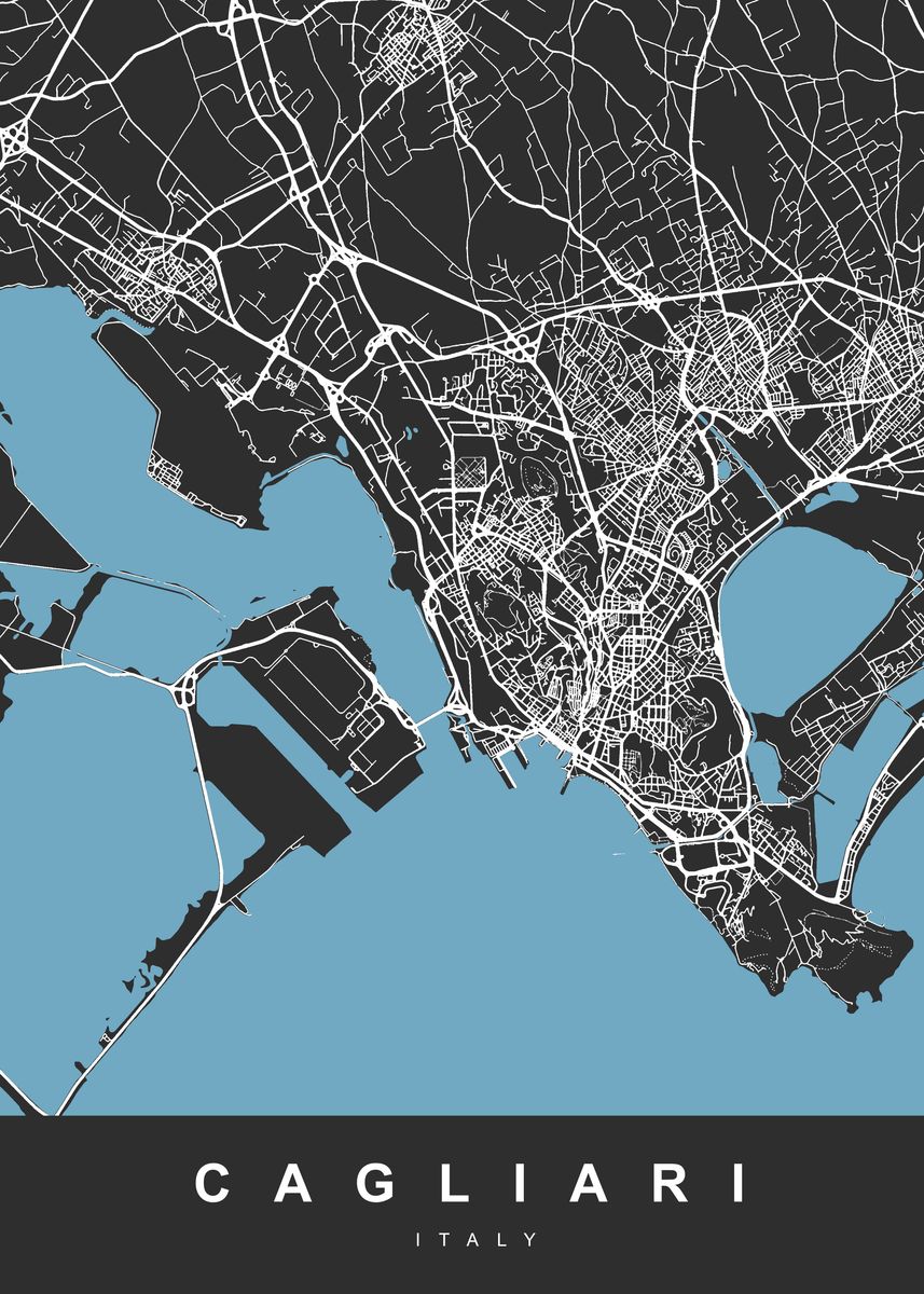 'MAP CAGLIARI ITALY ' Poster, picture, metal print, paint by UrbanMaps ...