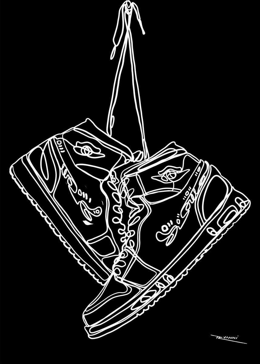 'Sneakers line art in Black' Poster, picture, metal print, paint by ...