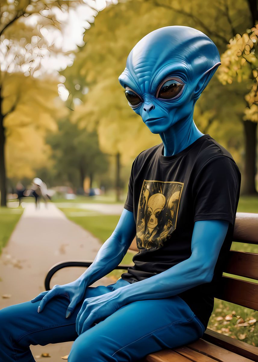 'Alien Relaxing in the Park' Poster, picture, metal print, paint by ...
