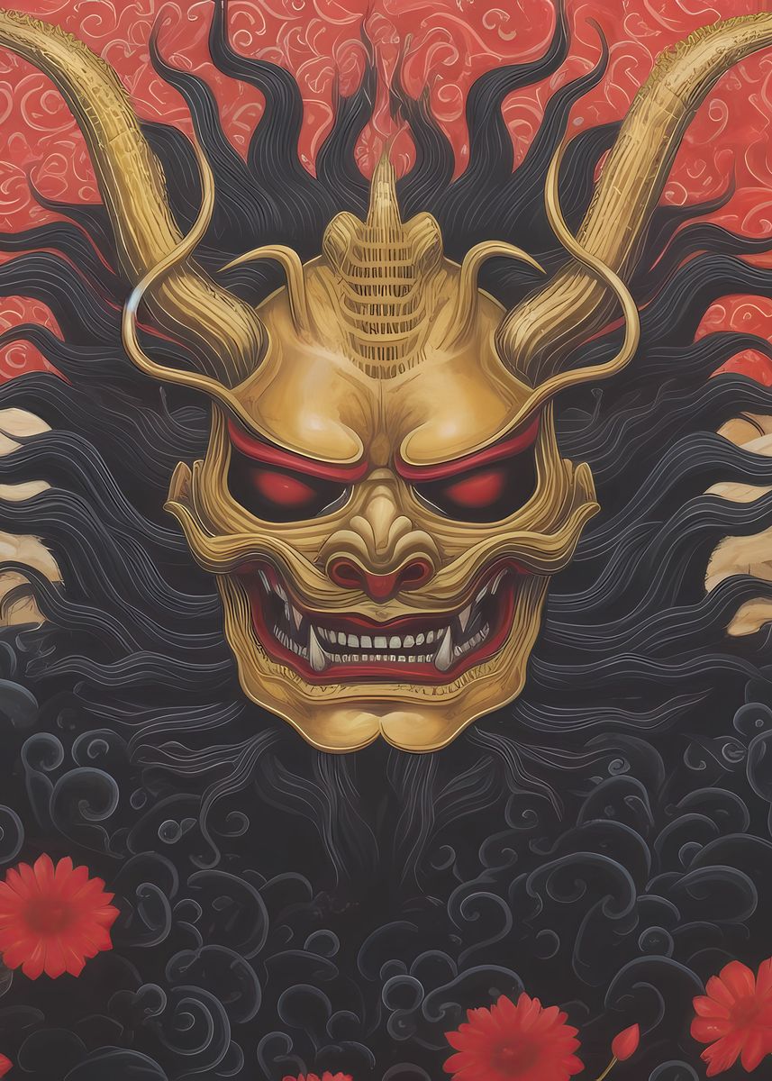 'Oni Mask' Poster, picture, metal print, paint by Yabuki | Displate