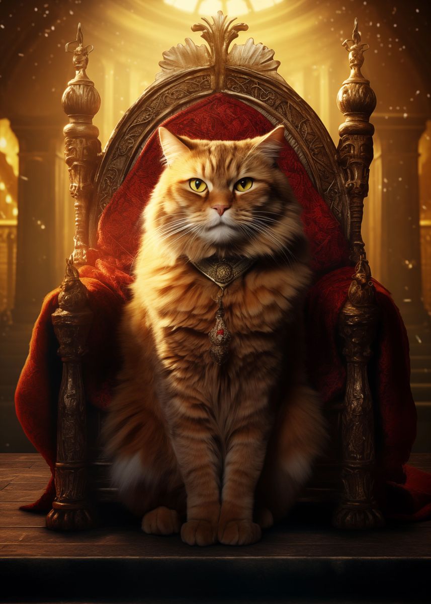 'Queen Orange Cat Throne' Poster, picture, metal print, paint by Zenz ...