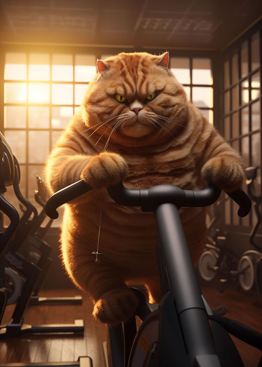 'Fat Cat Losing Weight Fit' Poster, picture, metal print, paint by ...