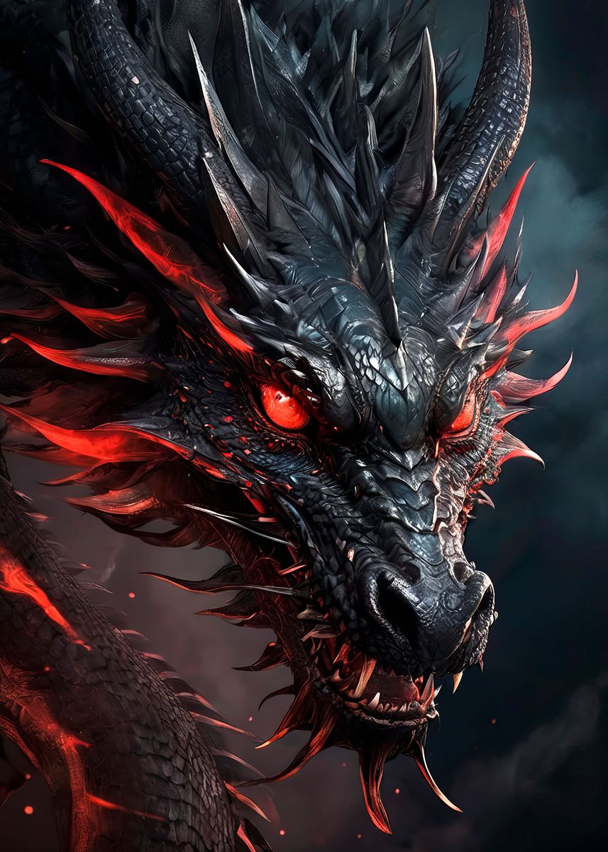 ' angry black dragon art' Poster, picture, metal print, paint by mk ...