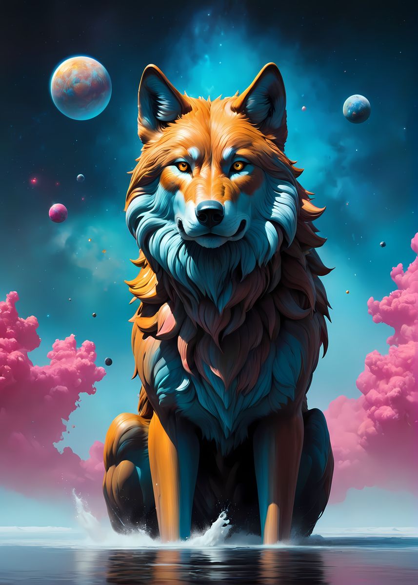 'Wolf in space' Poster, picture, metal print, paint by Art Print | Displate