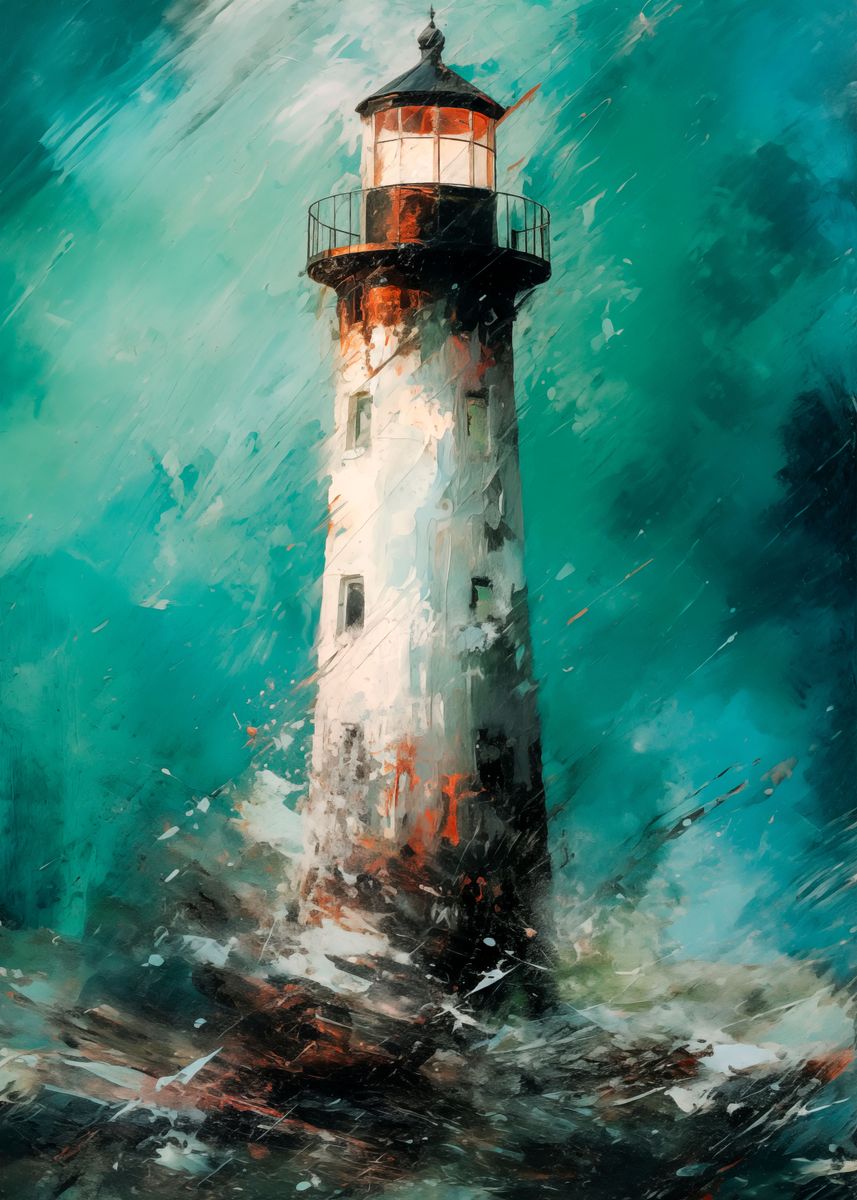 'Stormy Lighthouse' Poster, picture, metal print, paint by The creative ...