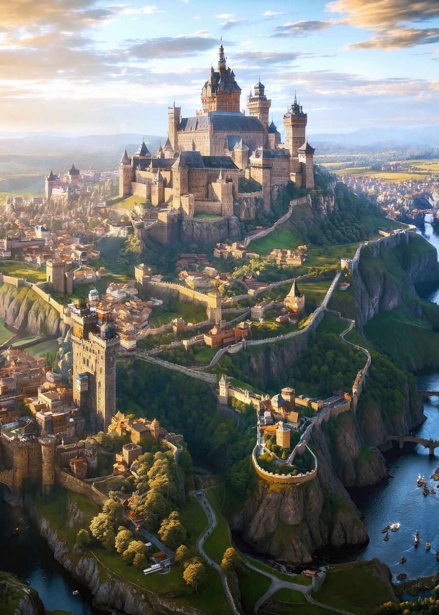 'Castle Town at Dawn' Poster, picture, metal print, paint by ...