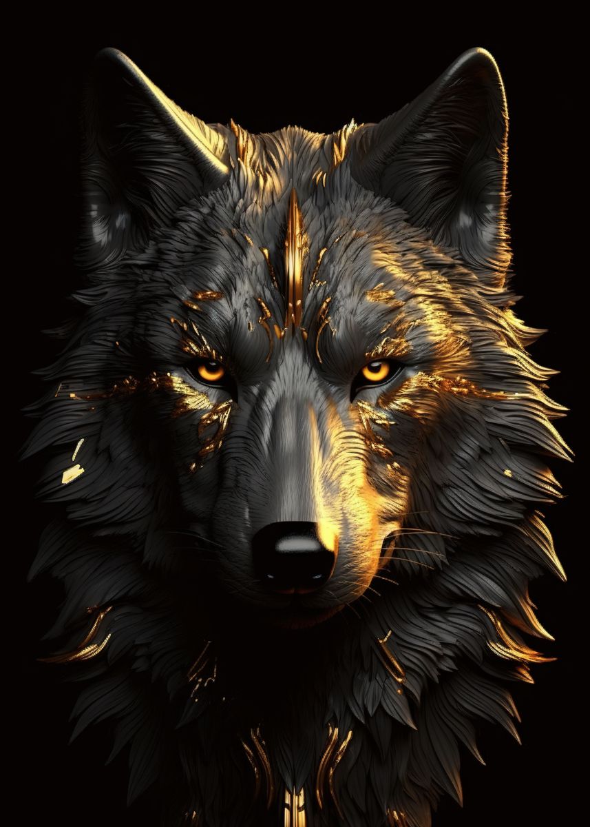 'Wolf Gold Black Animals' Poster, picture, metal print, paint by ...