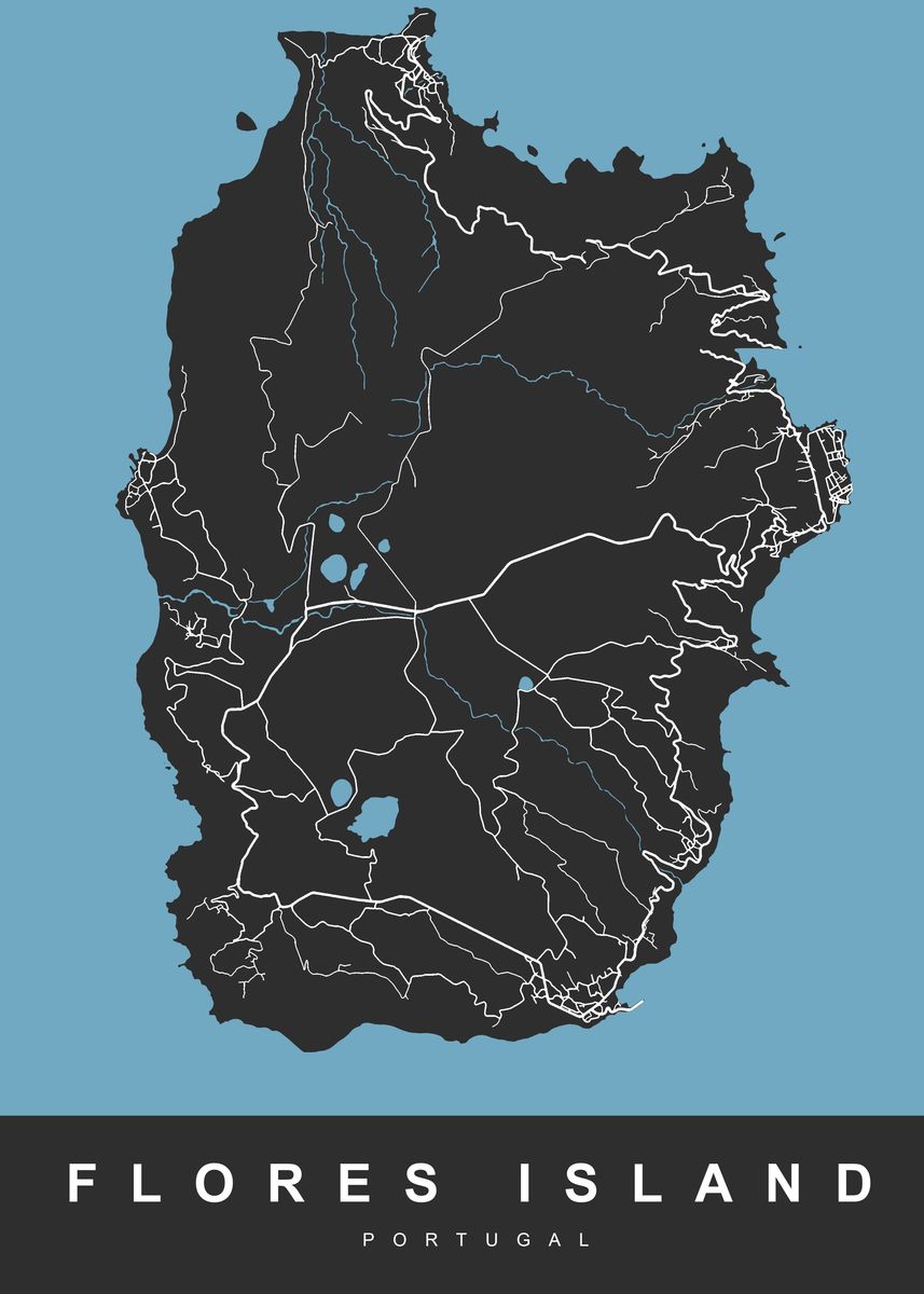 'MAP FLORES ISLAND PORTUGAL' Poster, picture, metal print, paint by ...