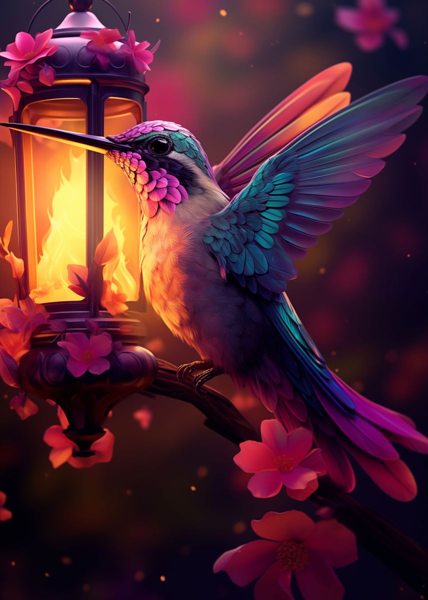 'Hummingbir with light' Poster, picture, metal print, paint by Tieu ...
