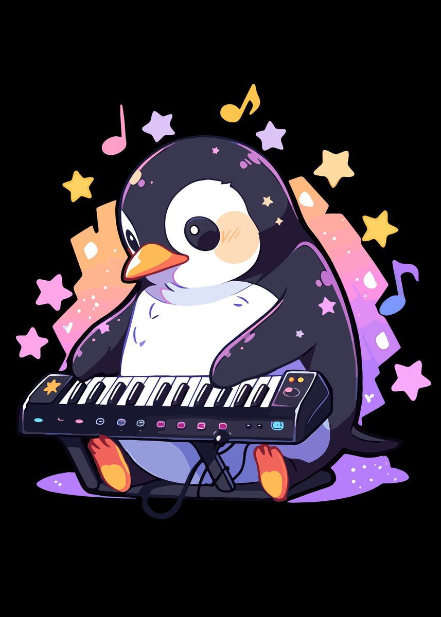 'Penguin Keyboard' Poster, picture, metal print, paint by Alexander ...