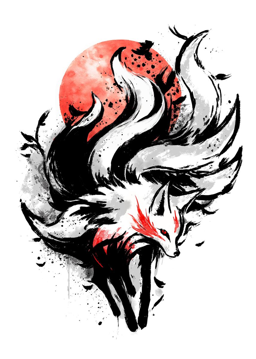 'Kitsune Japanese fox' Poster, picture, metal print, paint by Fanfreak ...