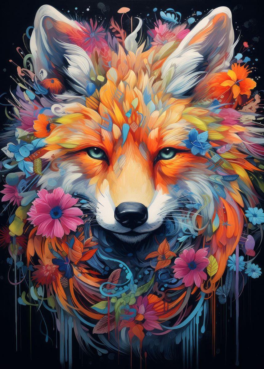 'Red Fox Potrait Abstract' Poster, picture, metal print, paint by ...