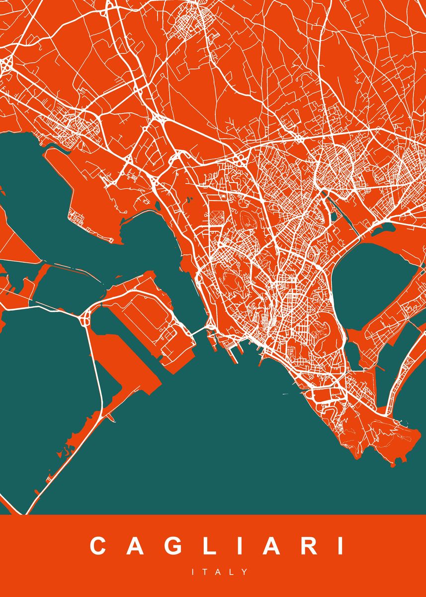 'MAP CAGLIARI ITALY ' Poster, picture, metal print, paint by UrbanMaps ...