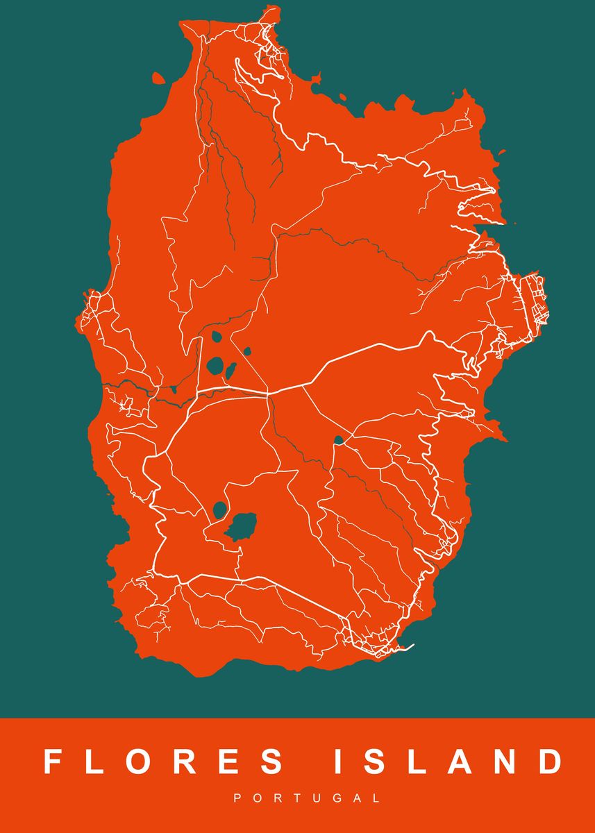 'MAP FLORES ISLAND PORTUGAL' Poster, picture, metal print, paint by ...