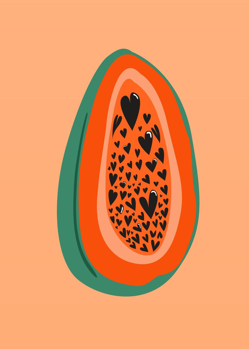 'Papaya minimal abstract' Poster, picture, metal print, paint by Human ...