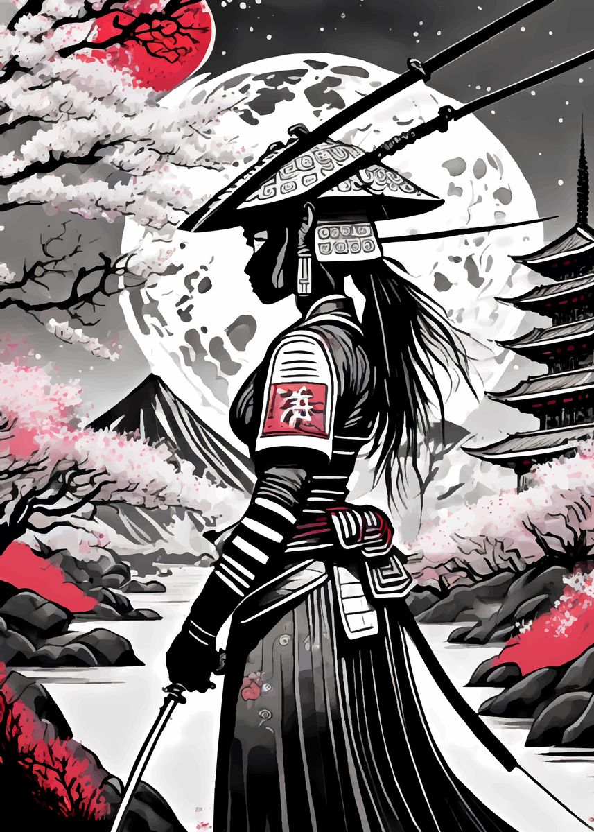 'japanese samurai girl ' Poster, picture, metal print, paint by ...