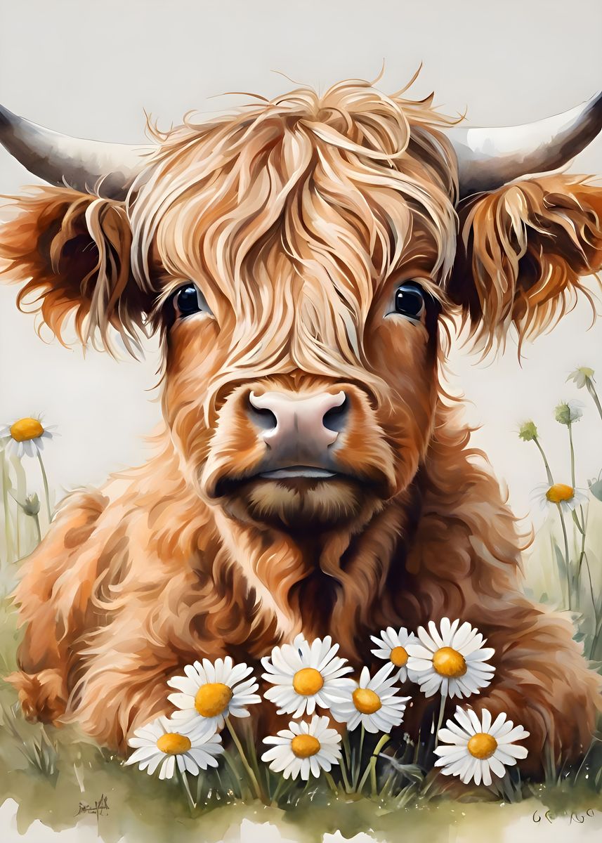 'cute highland cow' Poster, picture, metal print, paint by Zeeshan Ali ...