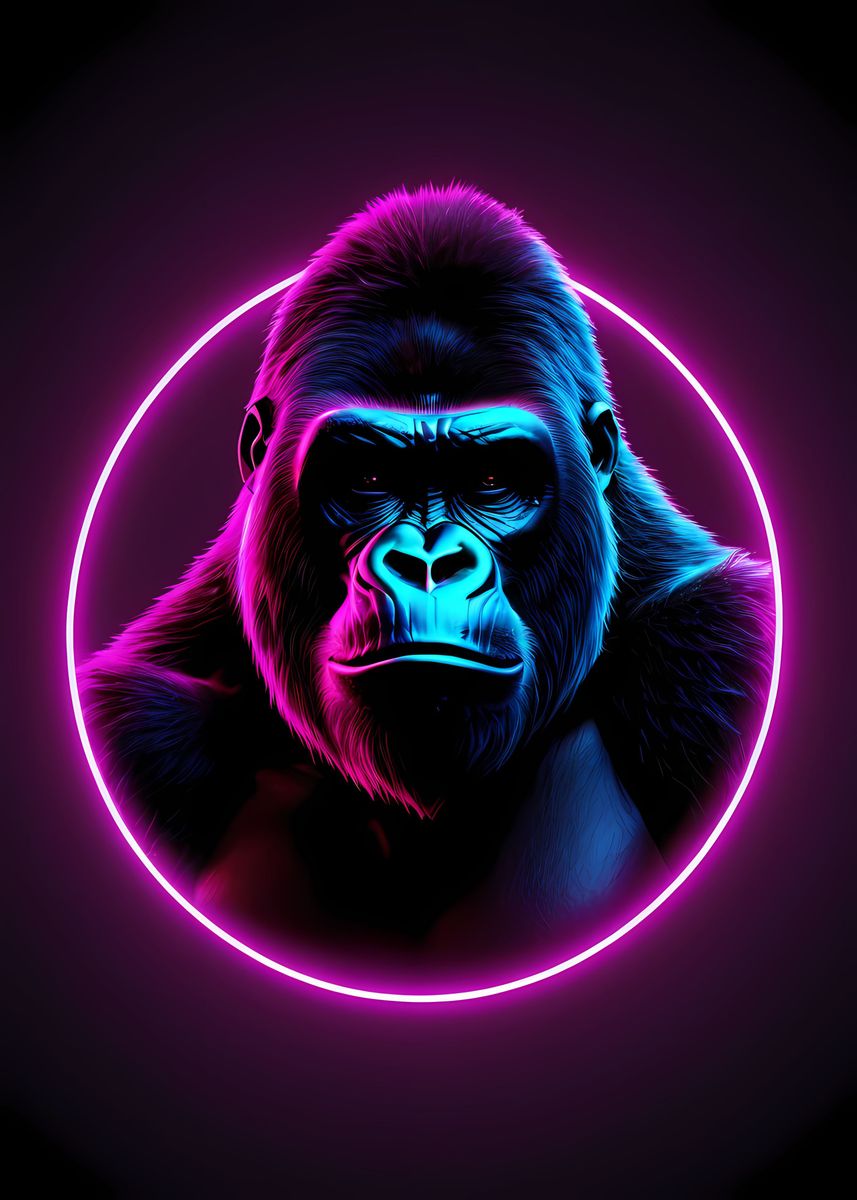 'Neon Gorilla' Poster, picture, metal print, paint by Dominustheus | Displate