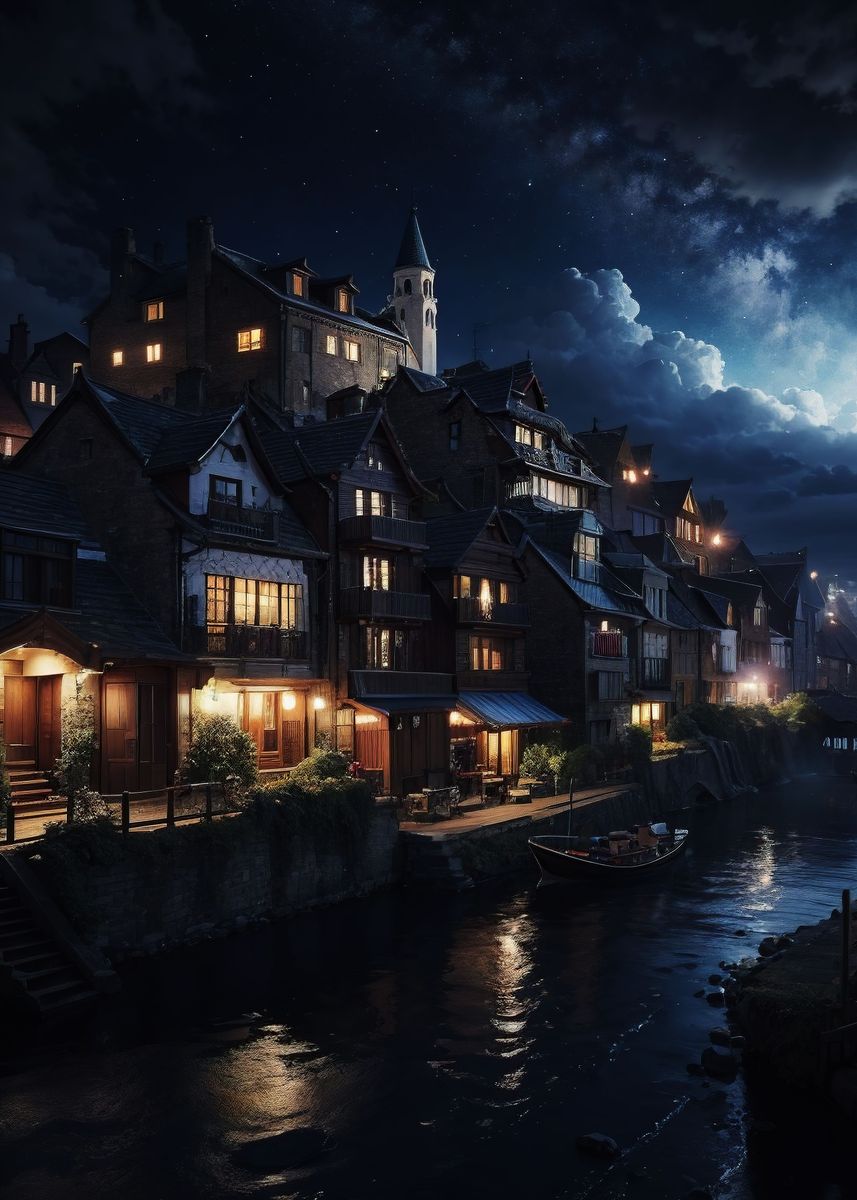 'restaurant on the river' Poster, picture, metal print, paint by QTK ...