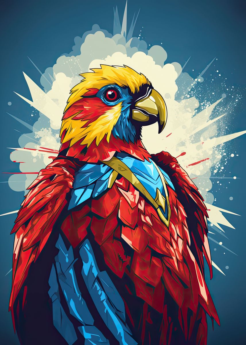 'Parrot superhero' Poster, picture, metal print, paint by Mezma and ...