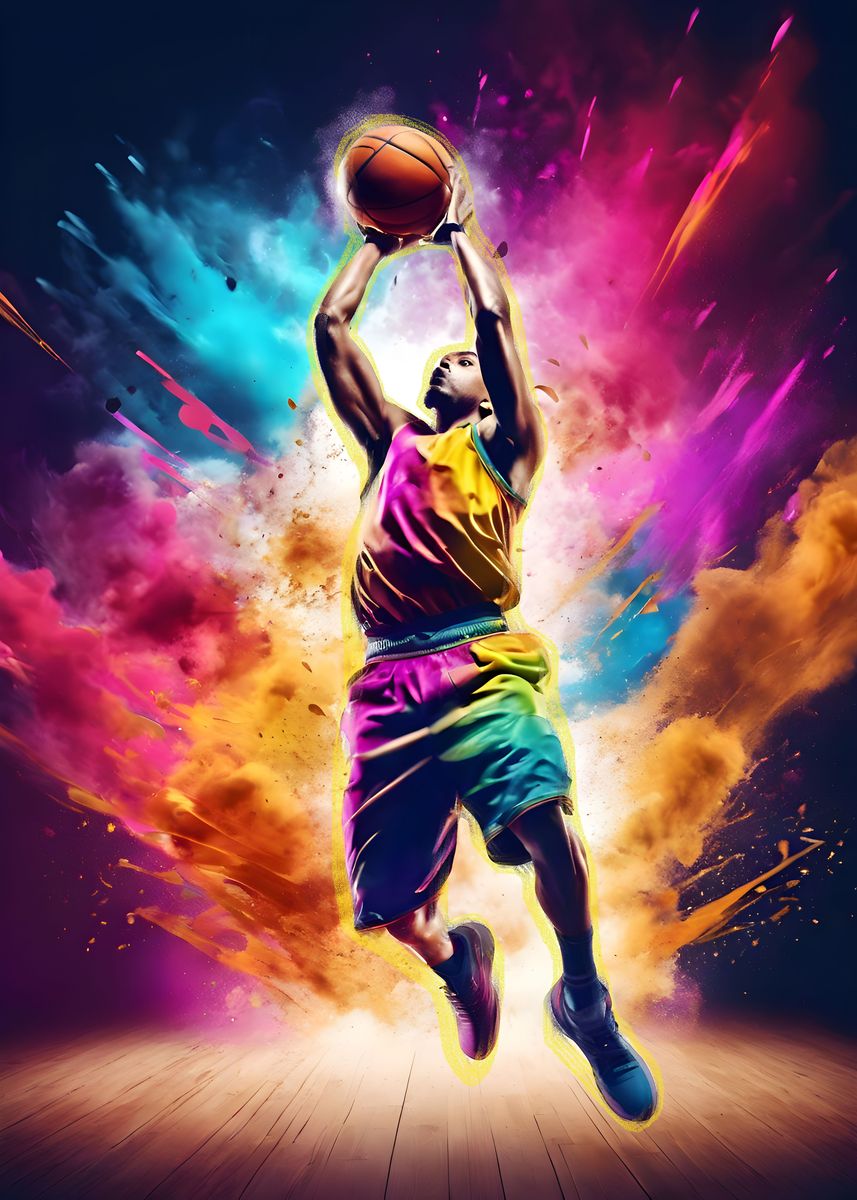'3 pointer basketball ' Poster, picture, metal print, paint by Zeeshan ...