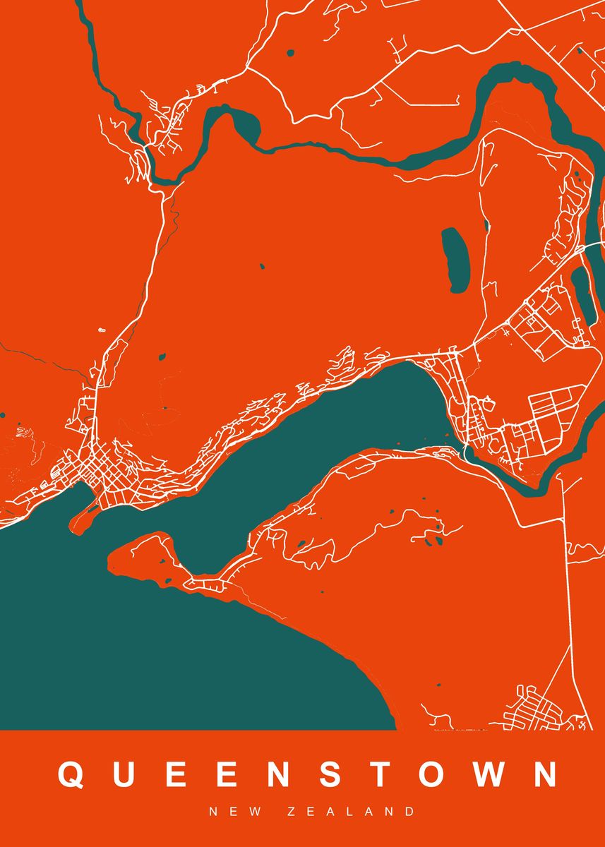 'MAP QUEENSTOWN NEW ZEALAND' Poster, picture, metal print, paint by ...