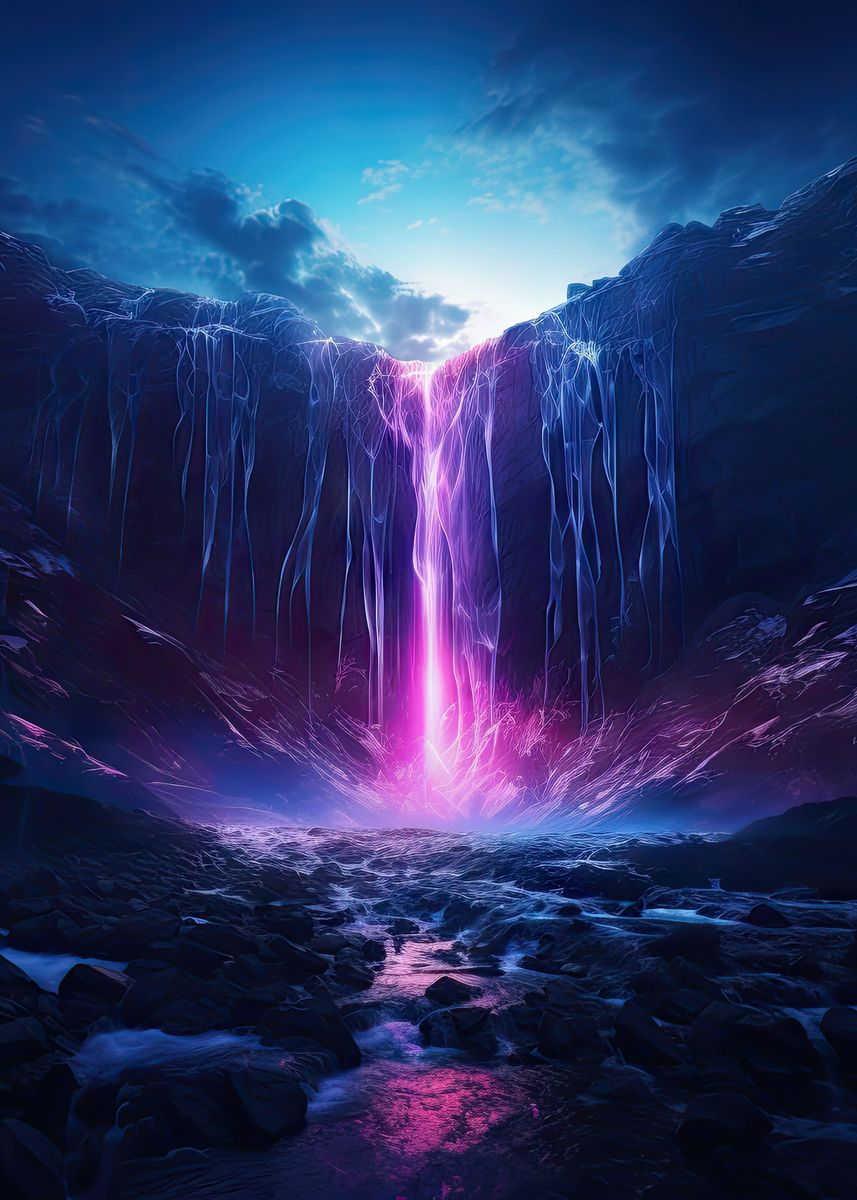 'Neon Waterfall' Poster, picture, metal print, paint by Senja Kolesnyk ...
