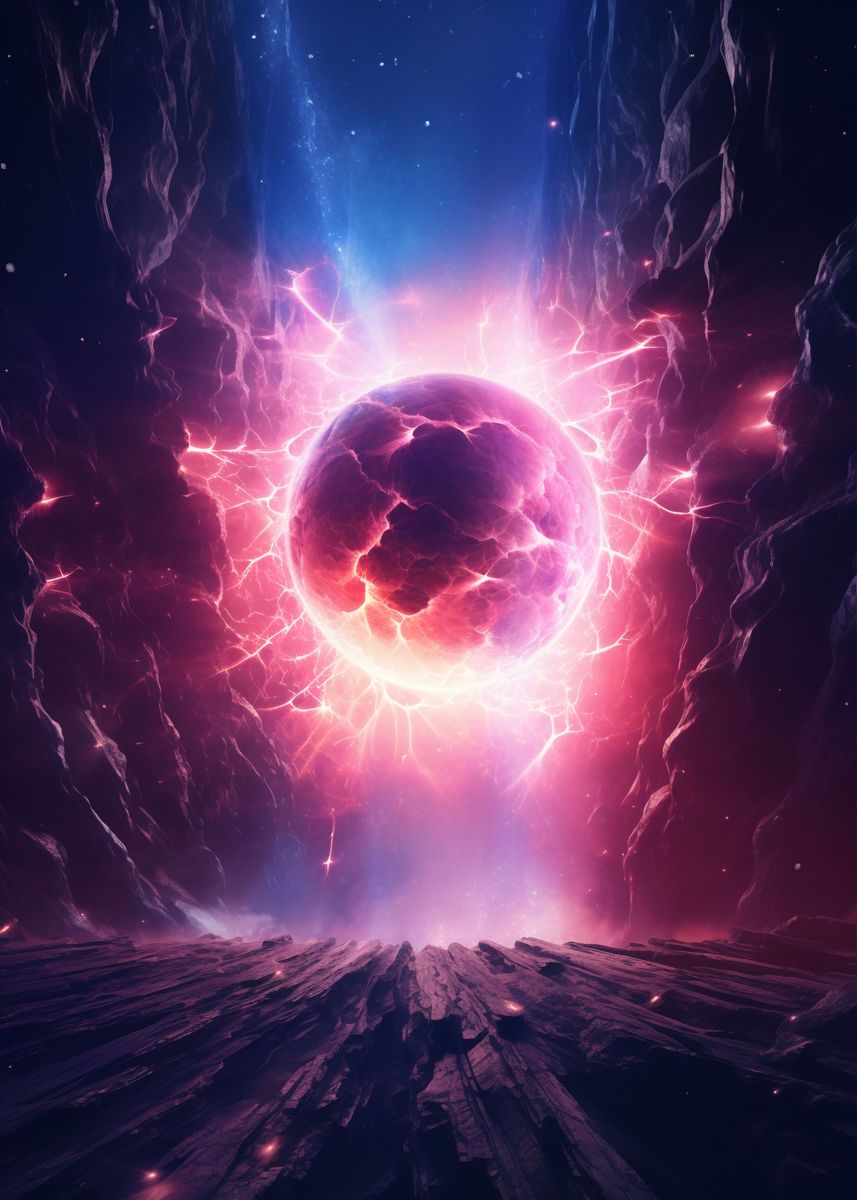 'Exploding Planet with Neon' Poster, picture, metal print, paint by ...