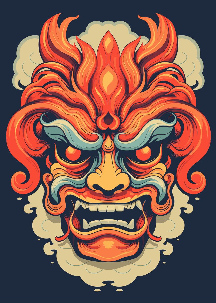 'Yokai Oni Japanese Mask' Poster, picture, metal print, paint by ...