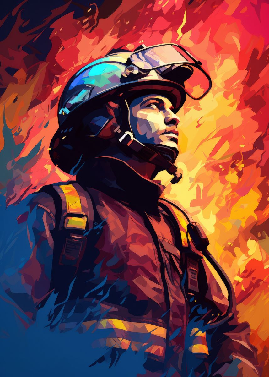 'Firefighter Flame' Poster, picture, metal print, paint by AnHa | Displate