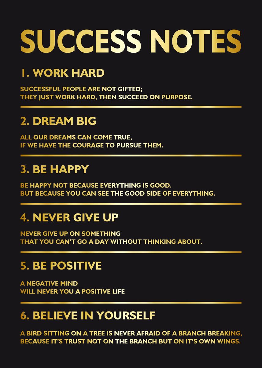 'Success Notes' Poster, picture, metal print, paint by Rikuharu Studio ...