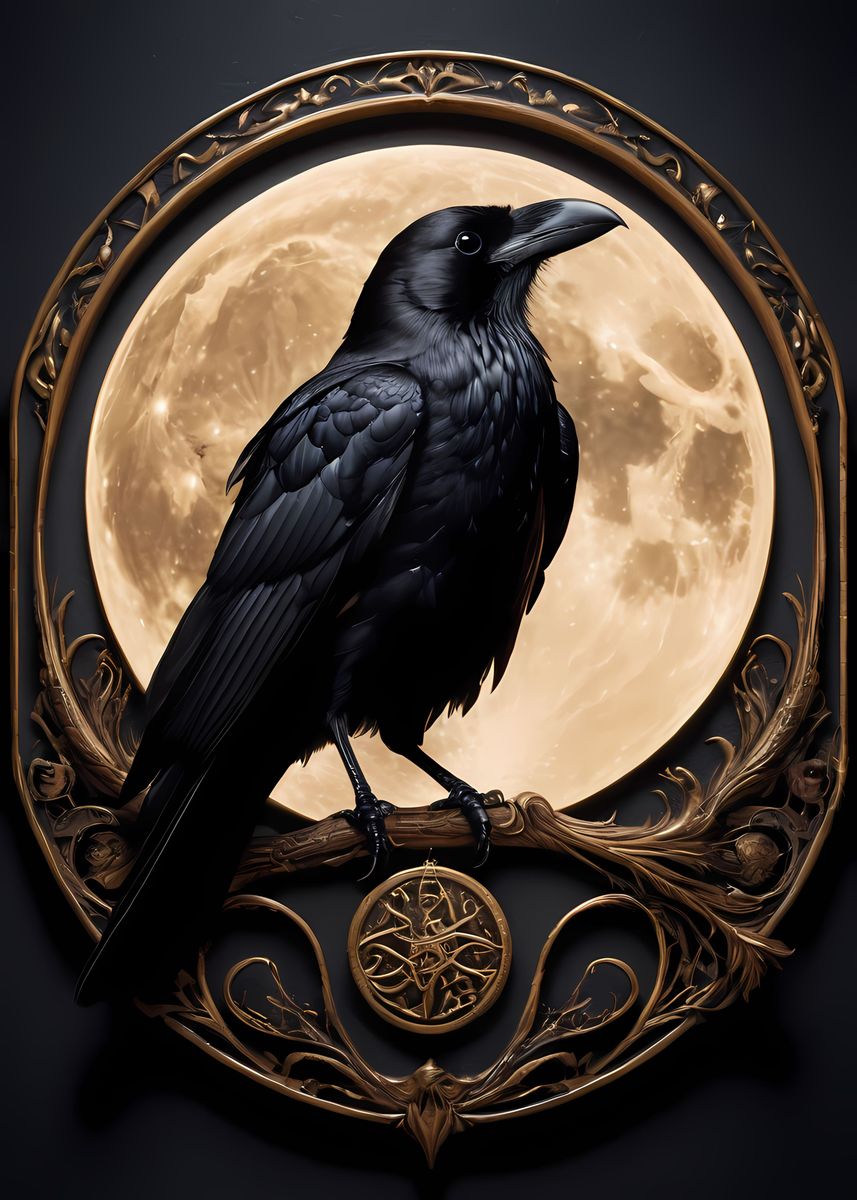 'Moon Raven' Poster, picture, metal print, paint by Dominustheus | Displate
