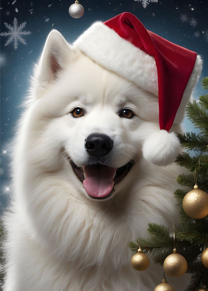 'Dog samoyed santa hat' Poster, picture, metal print, paint by Ayen ...