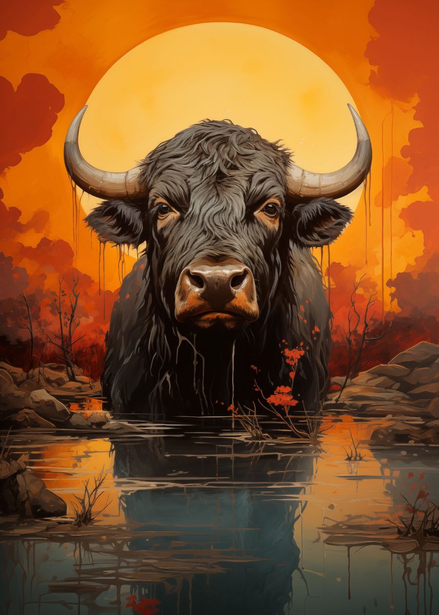 'Domestic water buffalo' Poster, picture, metal print, paint by vin Art ...
