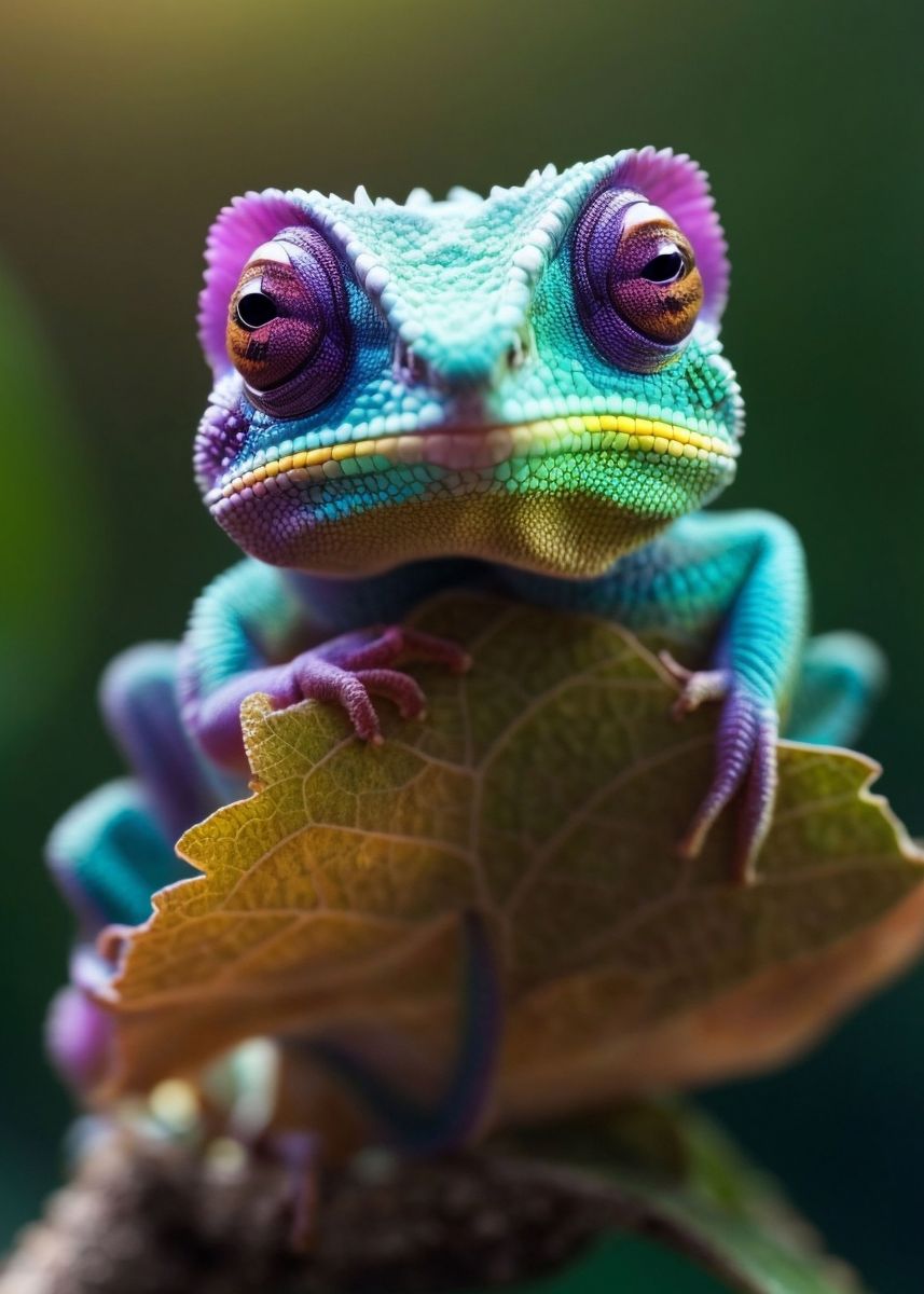 ' cute chameleon tiny' Poster, picture, metal print, paint by Green ...