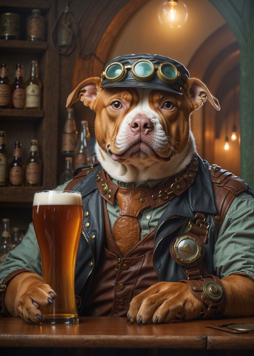 'Steampunk Beer Pitbull 1' Poster, picture, metal print, paint by Mudge ...