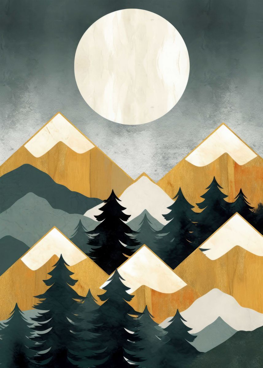 'Landscape Mountain Gold' Poster, picture, metal print, paint by Morgan ...