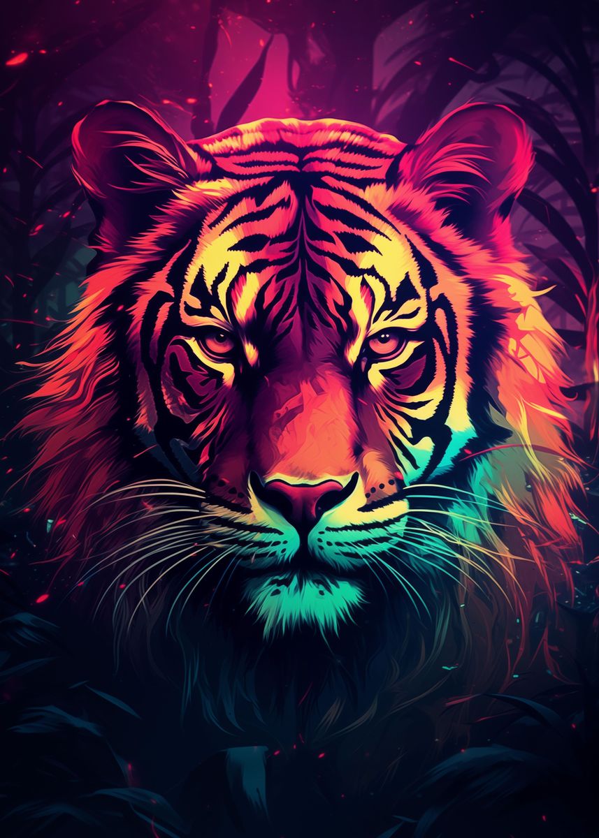 'Tiger Synthwave' Poster, picture, metal print, paint by pommesmitmajo ...