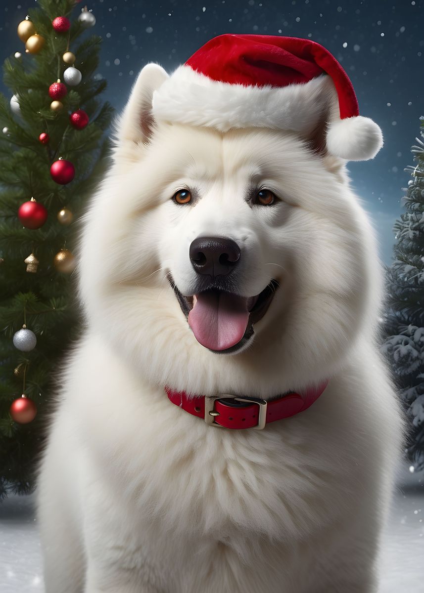 'Samoyed dog xmas' Poster, picture, metal print, paint by Ayen Khusna ...