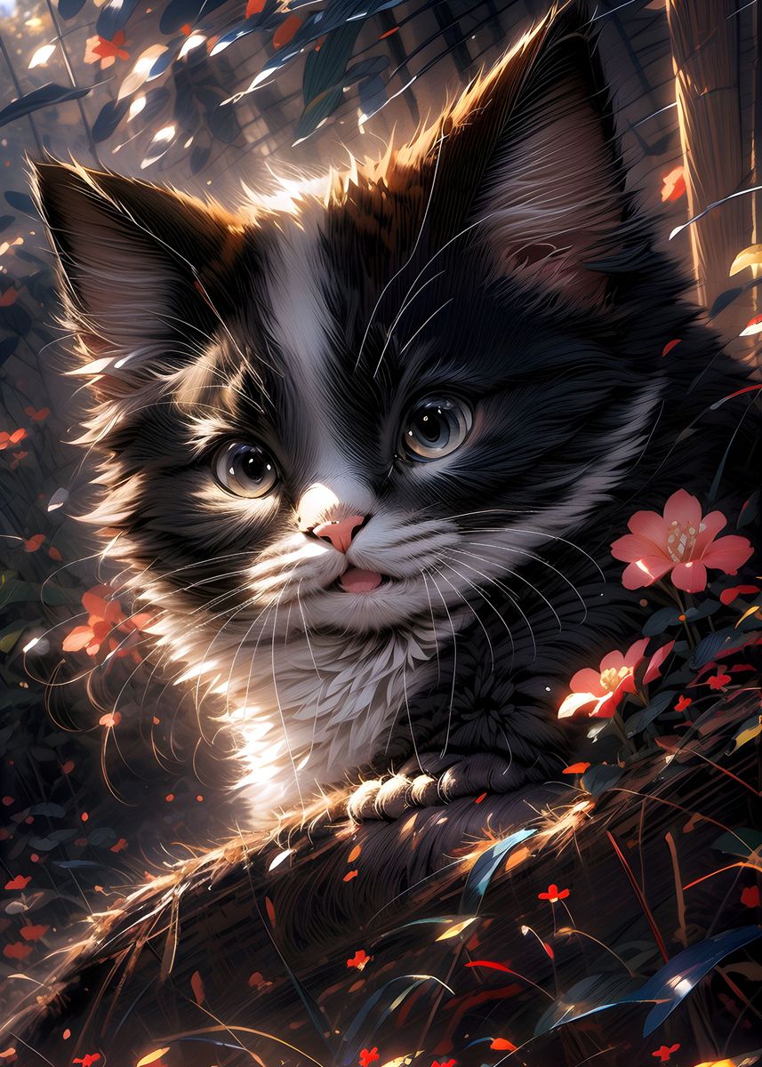 'Cheerful Fluffy Cat Frolic' Poster, picture, metal print, paint by ...
