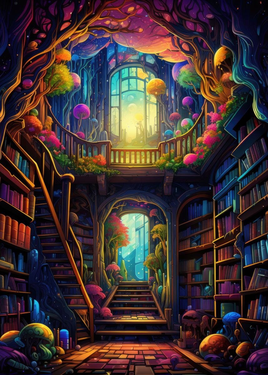 'A library of fantasy' Poster, picture, metal print, paint by Mezma and ...