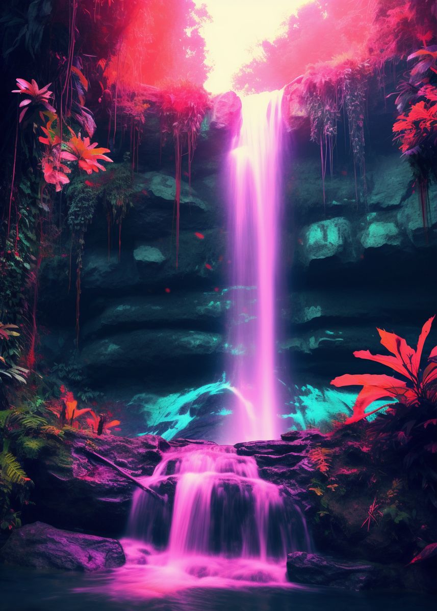 'Neon Pink Waterfall' Poster, picture, metal print, paint by Cybronauts ...