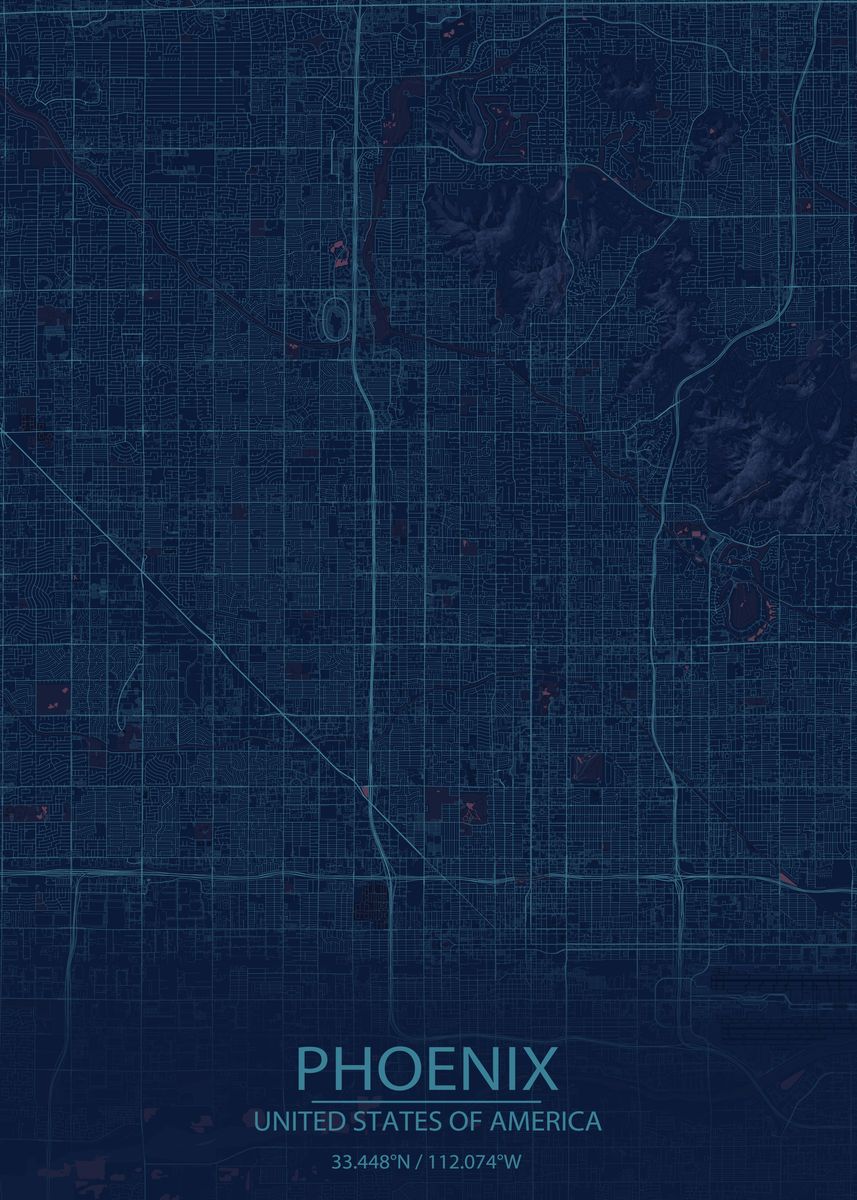 'Phoenix US Blue Purple Map' Poster, picture, metal print, paint by ...