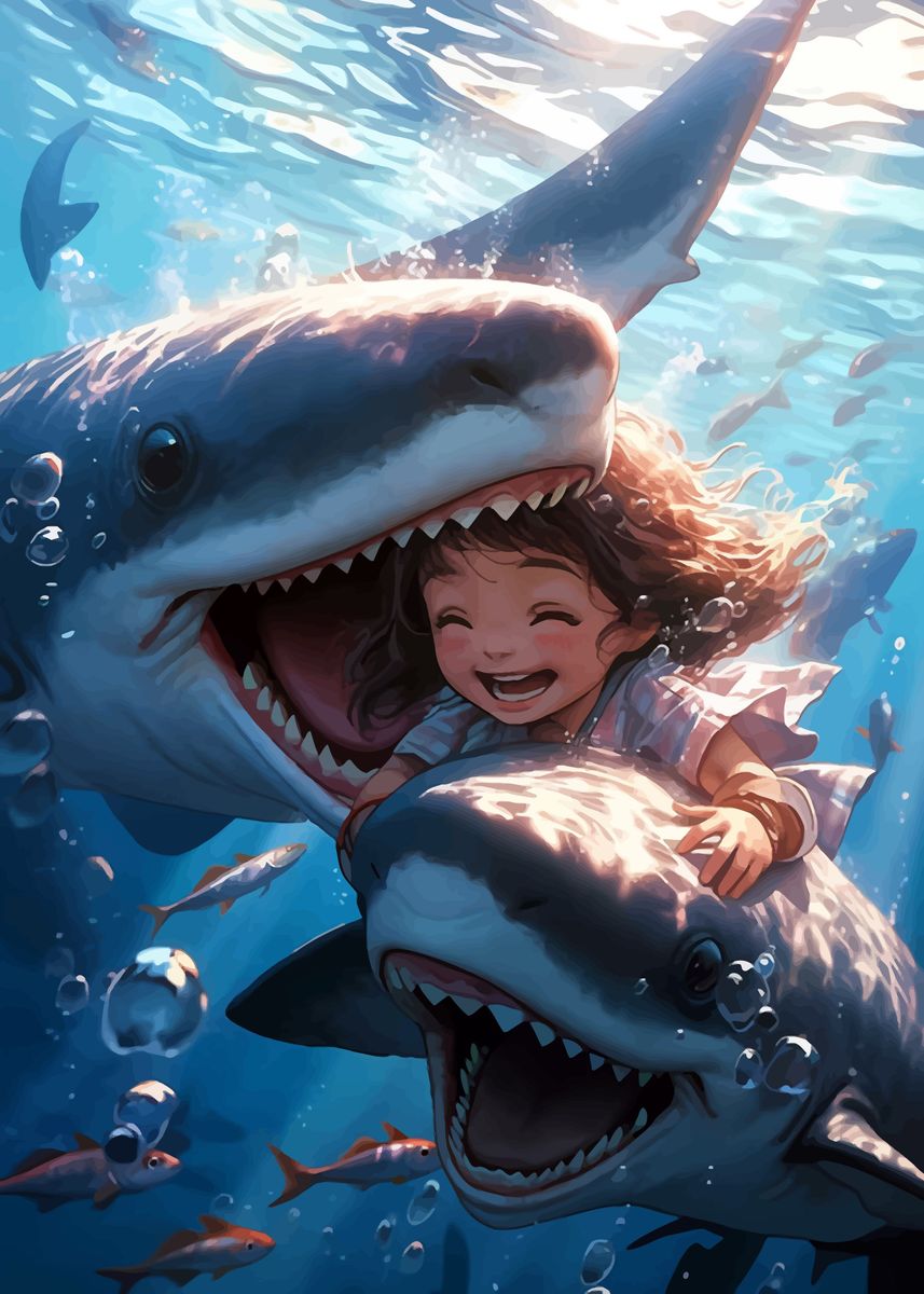 'The shark girl' Poster, picture, metal print, paint by Futuner For ...